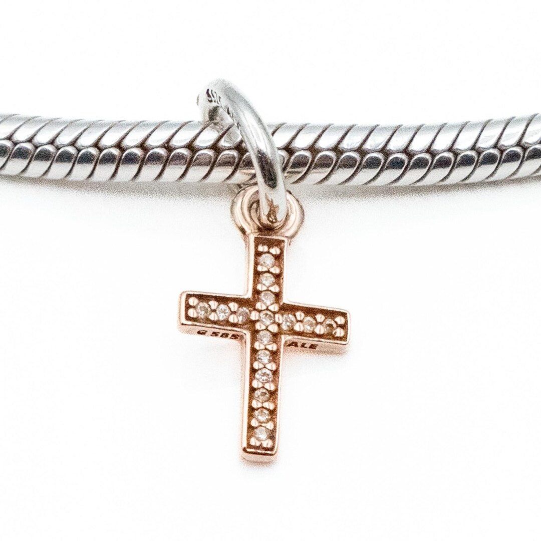 Pandora Rare Retired 14k Rose Gold Symbol of Faith Cross Religious ...
