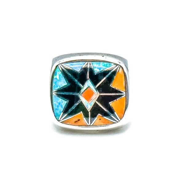 Sterling Silver Native American Inlay Ring Size 7 - Gem