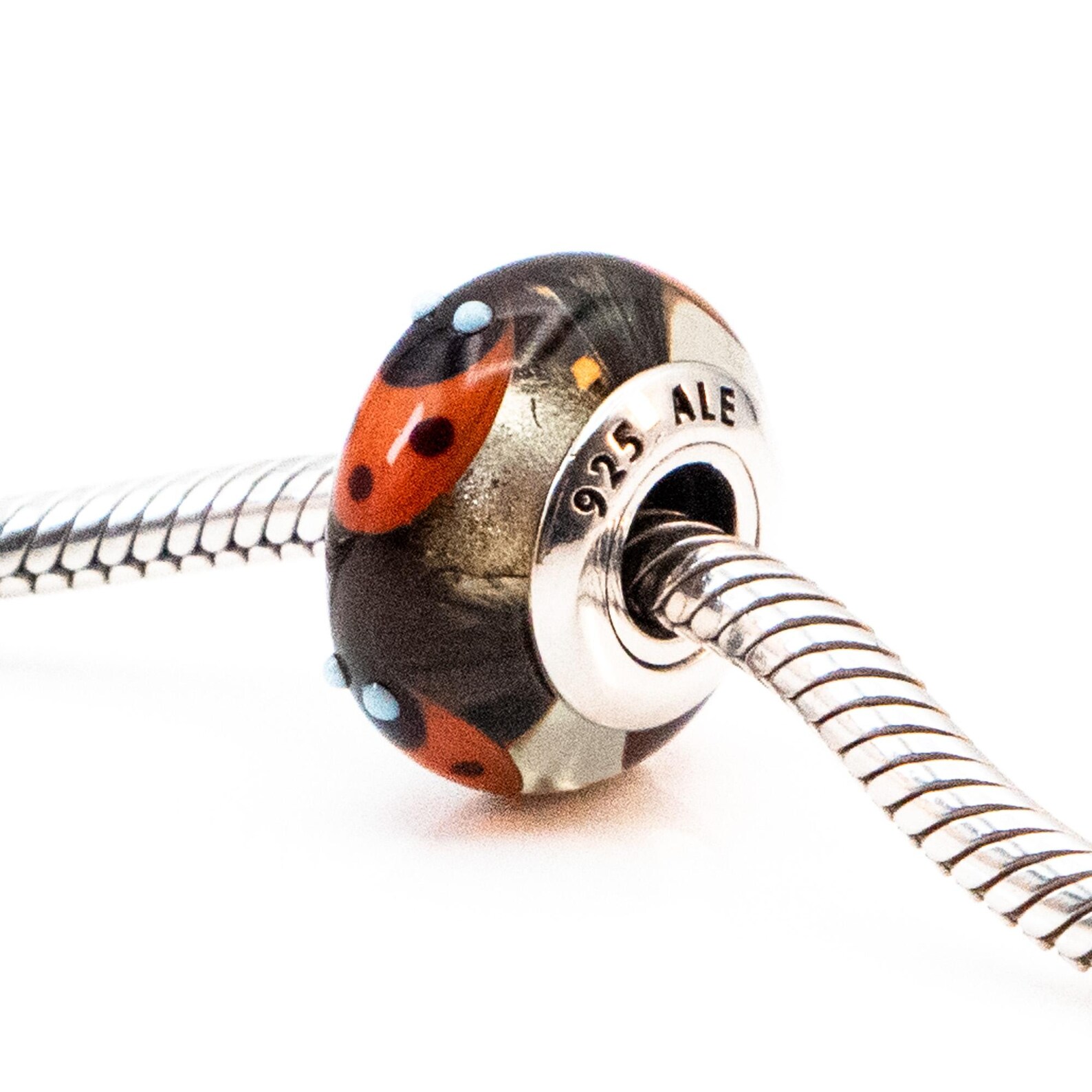 Pandora Rare Cinnamon Ladybugs Murano Glass Charm With Sterling Silver ...