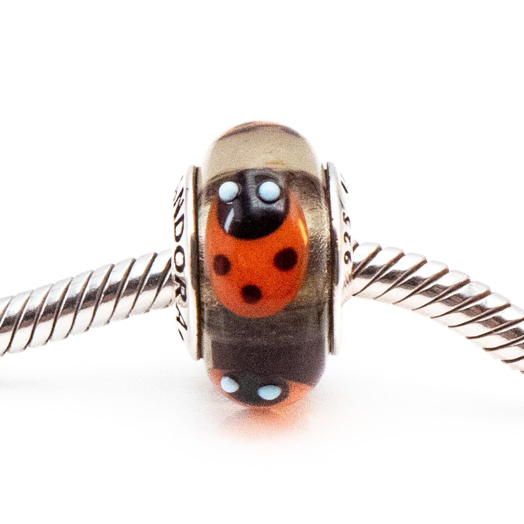 Pandora Rare Cinnamon Ladybugs Murano Glass Charm With Sterling Silver ...