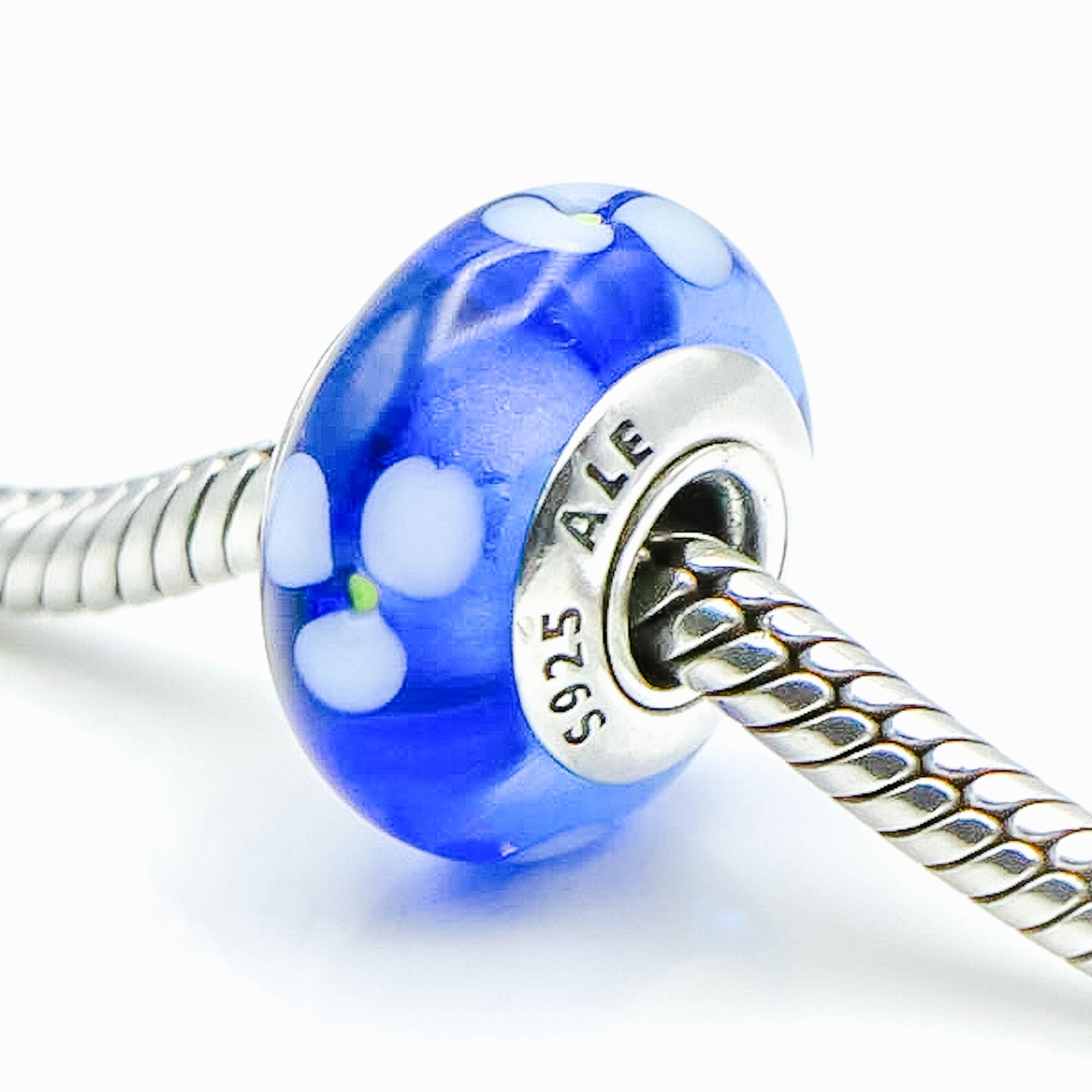 PANDORA White Flower Murano Glass on Blue Sterling Silver Charm - Etsy