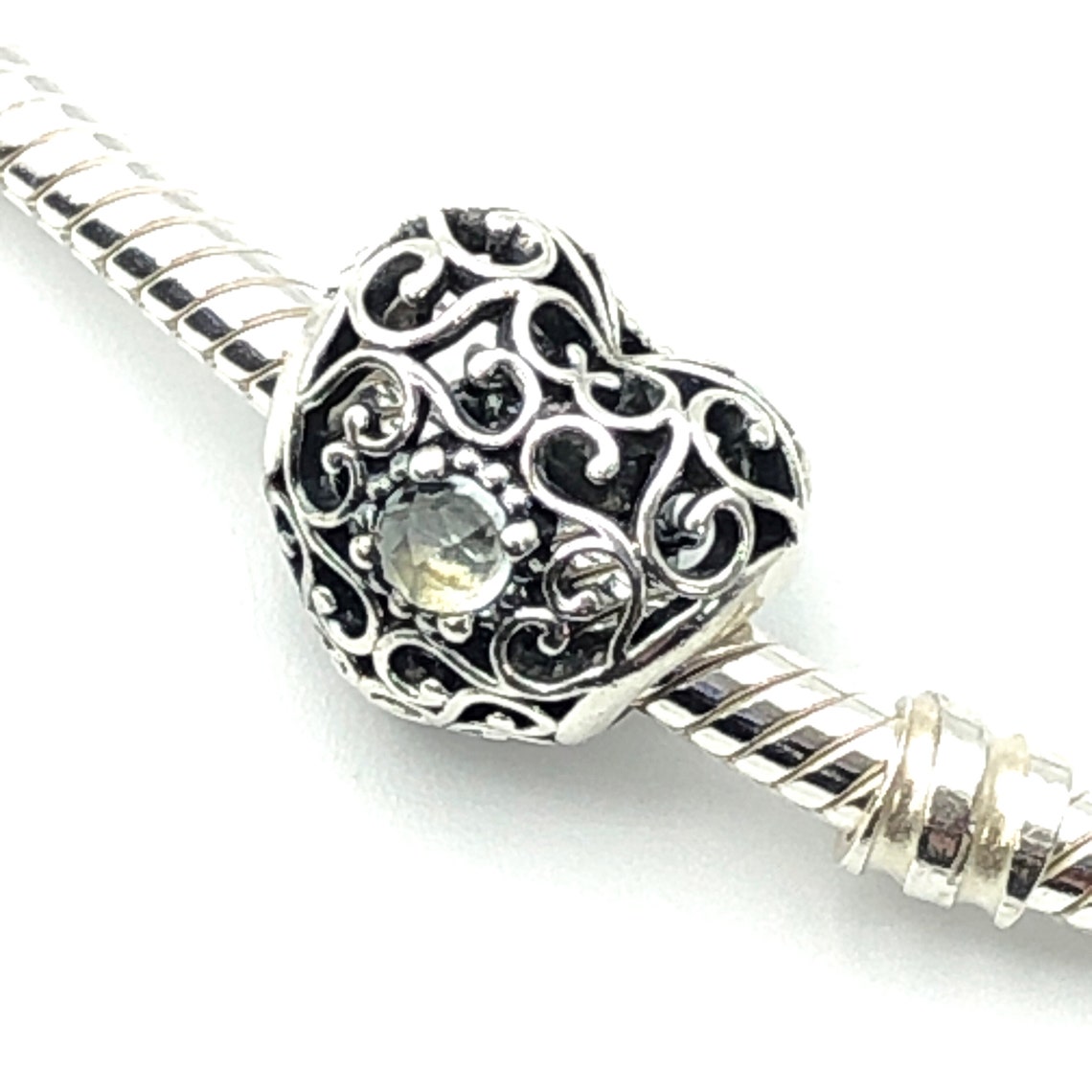 PANDORA April Signature Heart Sterling Silver April Birthstone | Etsy