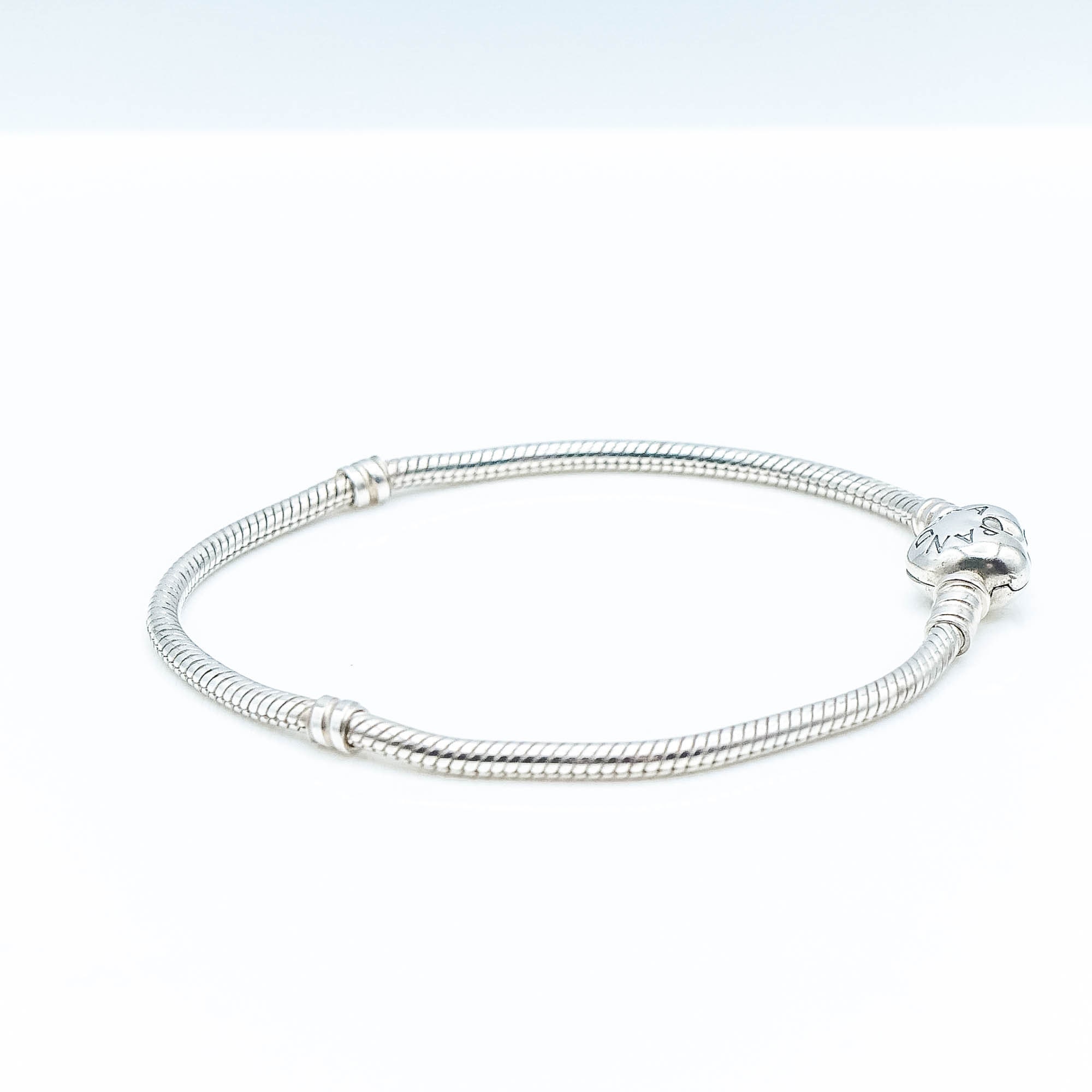 PANDORA Sterling Silver Snake Chain Bracelet With Pandora Logo - Etsy