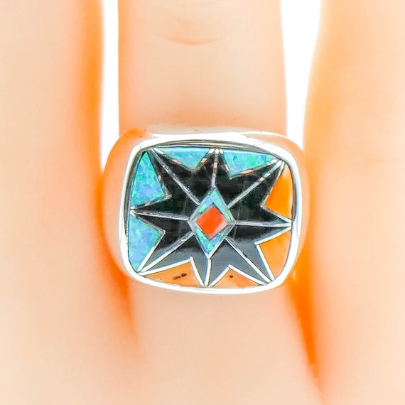 Sterling Silver Native American Inlay Ring Size 7 - Gem
