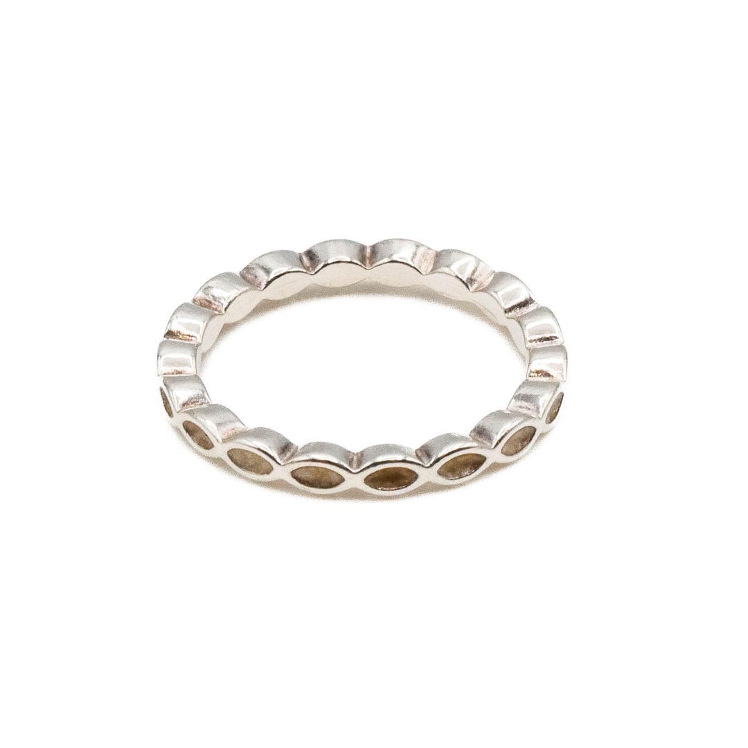 PANDORA Faith Sterling Silver Stackable Twist Ring With White Enamel ...