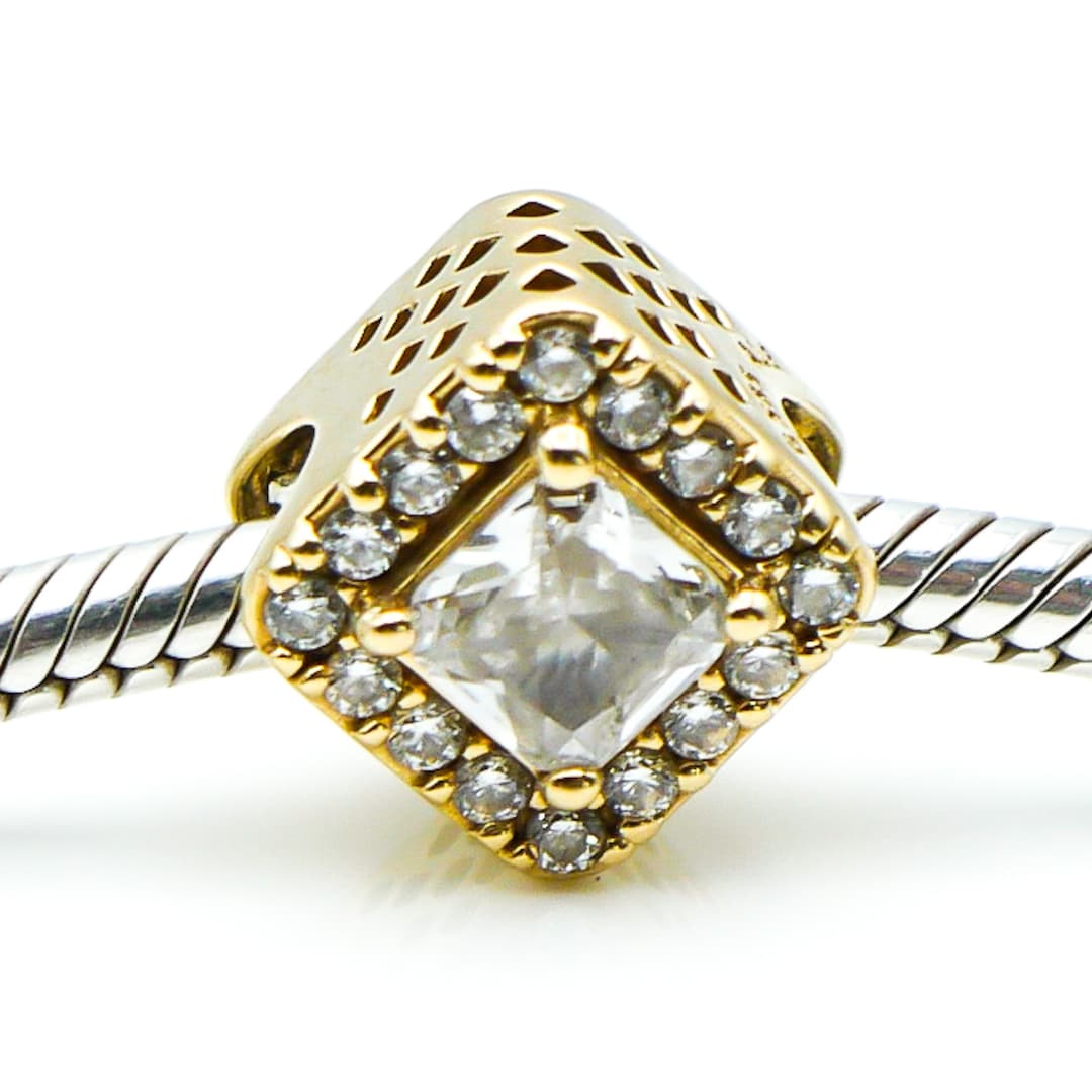 PANDORA 14K Gold Geometric Radiance Charm With Clear Zirconia - Etsy