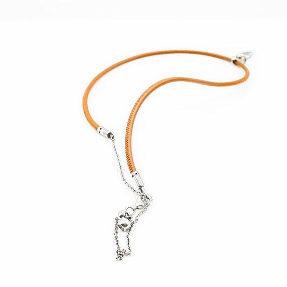 PANDORA 11 inch Adjustable Tan Leather Choker With Sterling Silver Feather Pendant 397197CGT 38 Retired Etsy Denmark