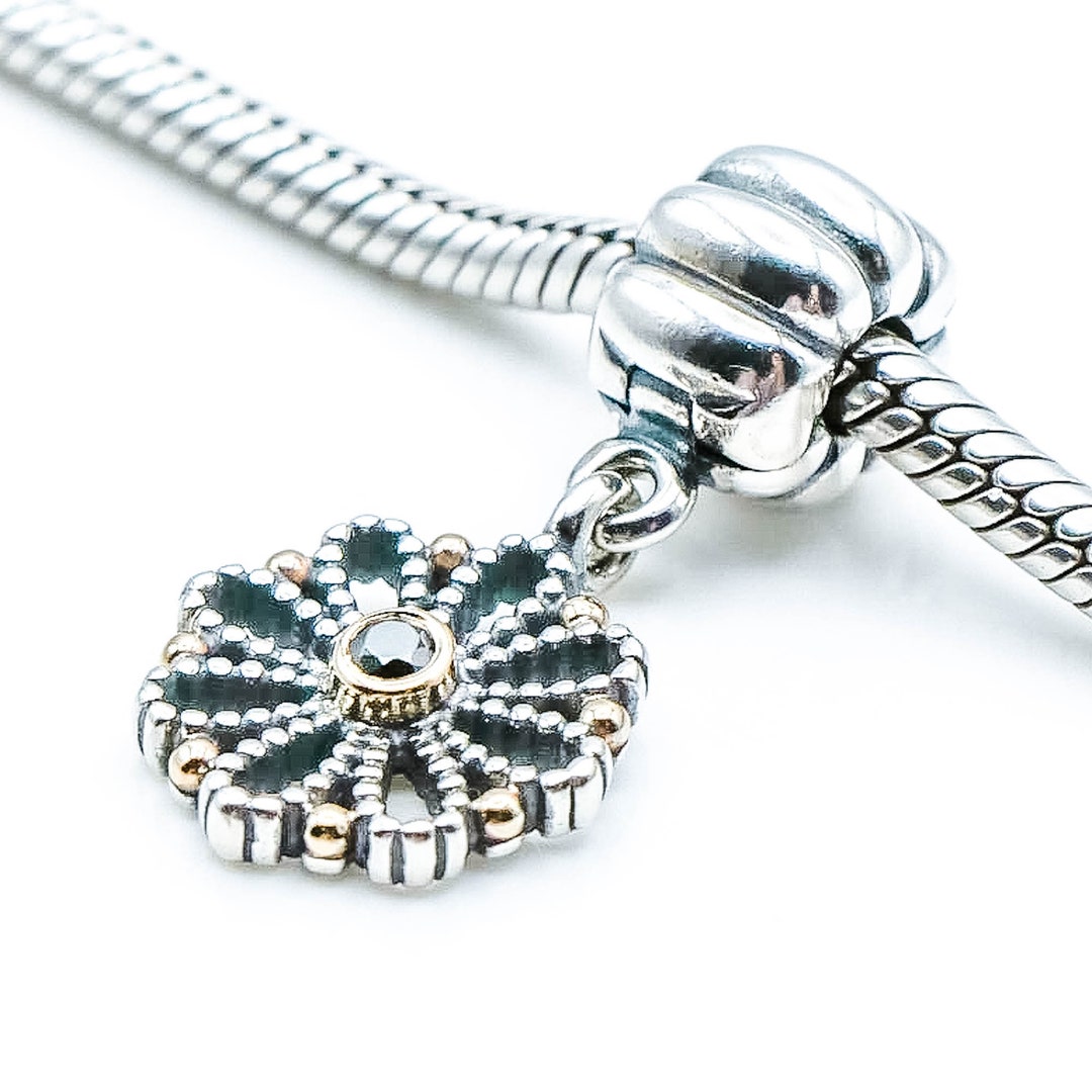 PANDORA Lace Flower Sterling Silver Dangle Clip Charm With 14K Gold and ...