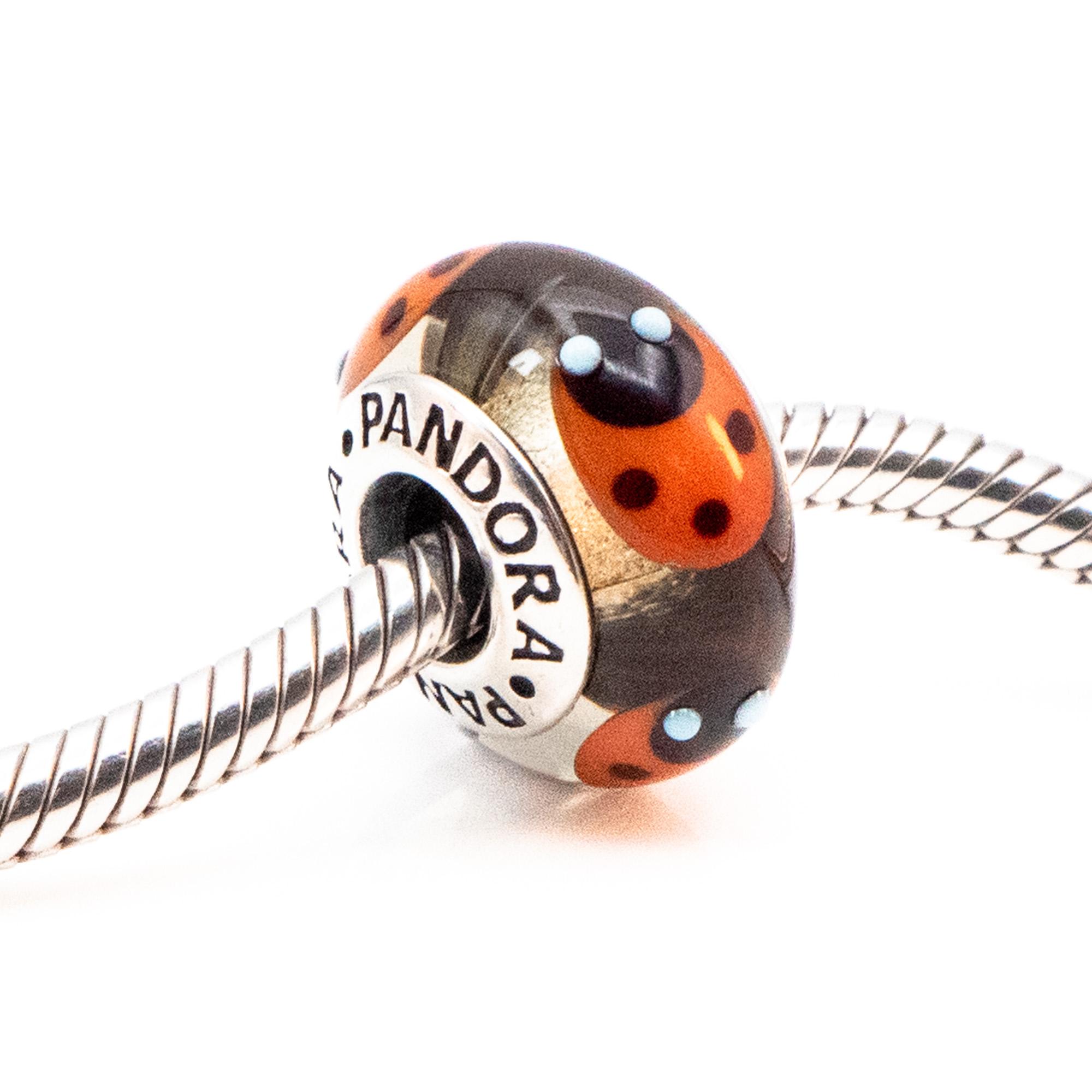 Pandora Rare Cinnamon Ladybugs Murano Glass Charm With Sterling Silver ...