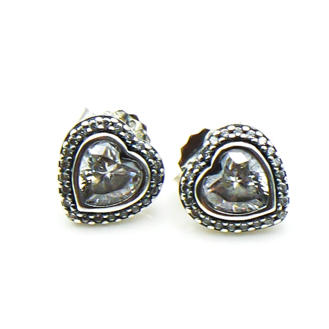 Pandora Elevated Heart Sterling Silver Stud Earrings With Clear ...