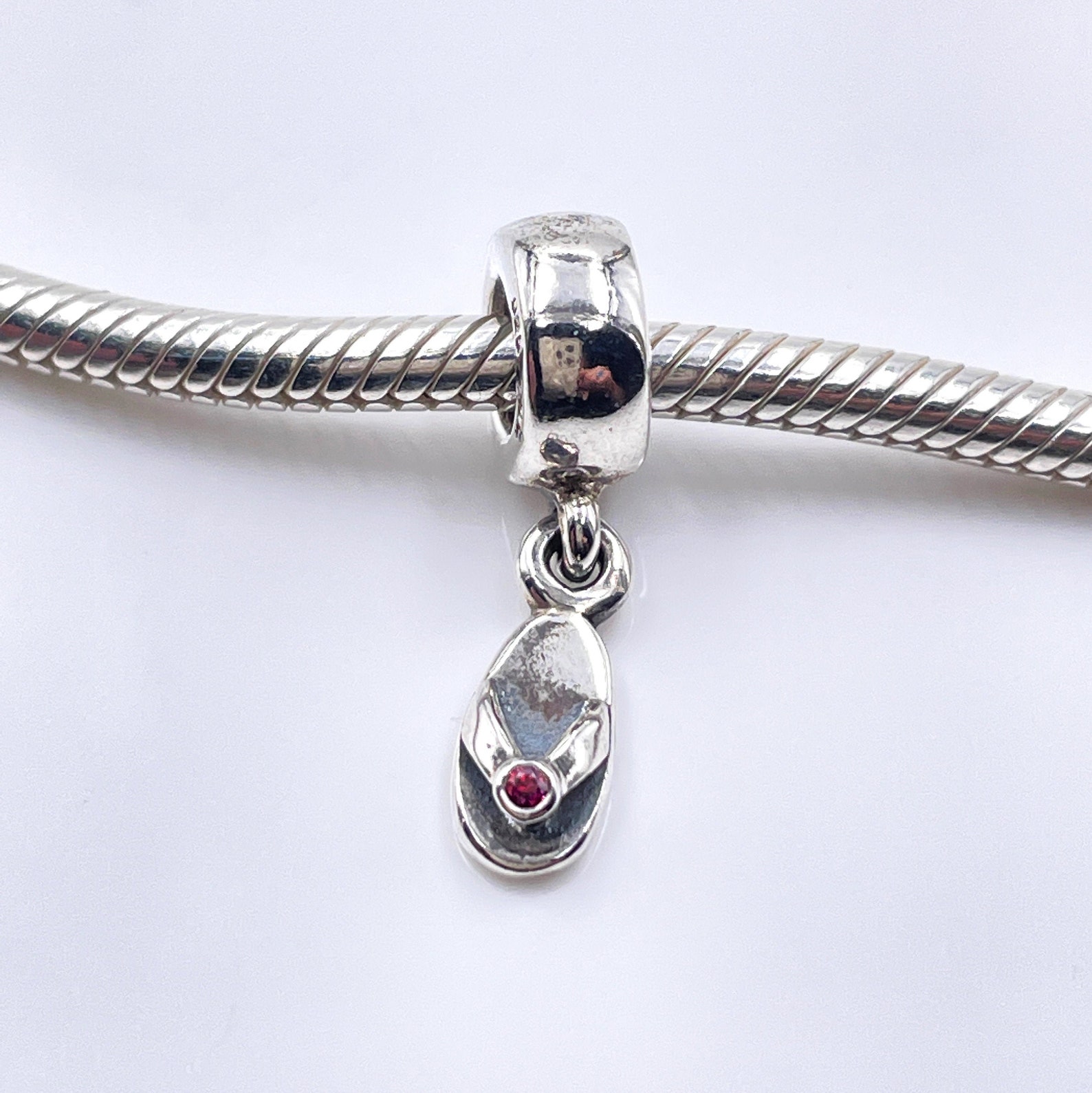 Pandora Flip Flop Sterling Silver Dangle Charm With Amethyst | Etsy