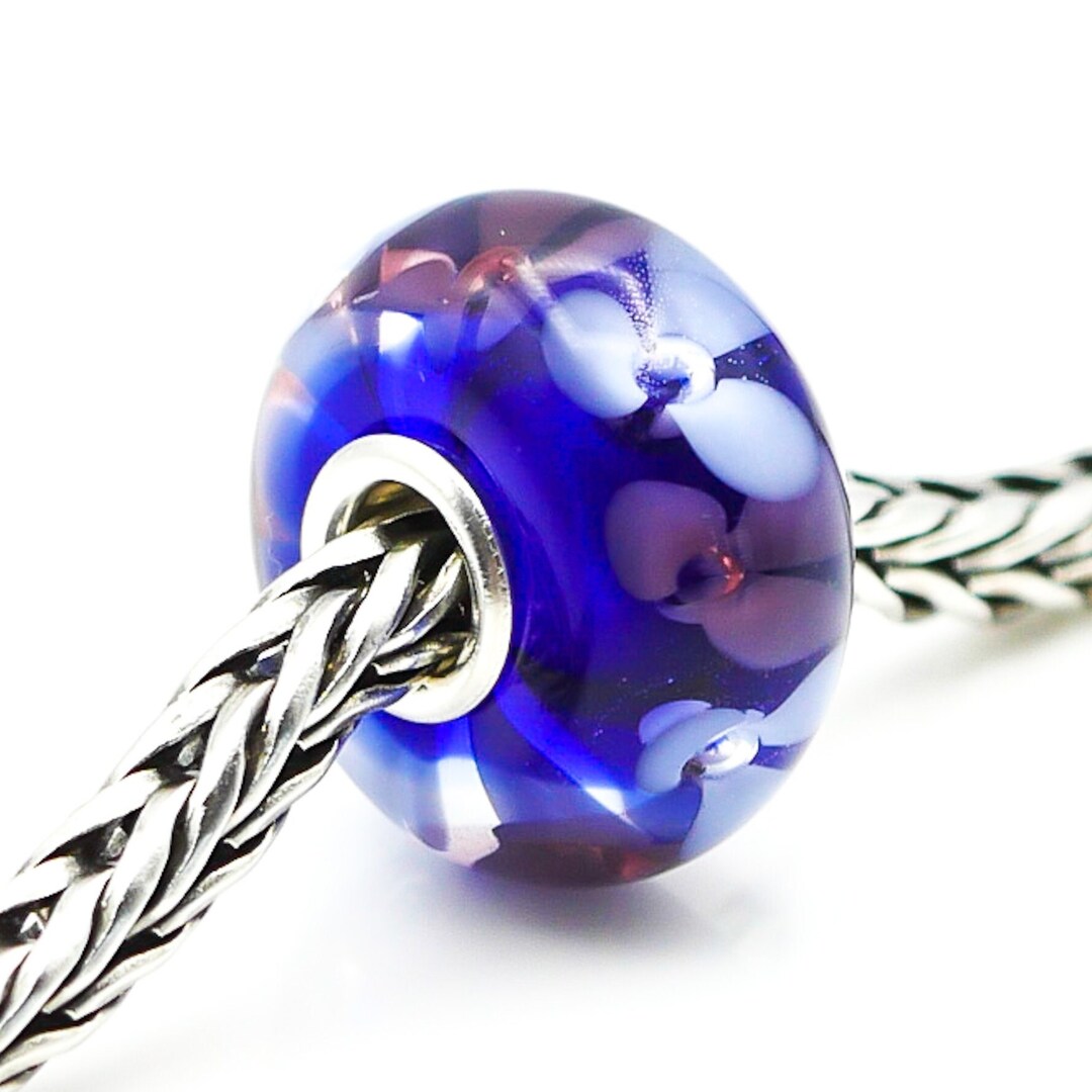 TROLLBEADS RARE Purple Double Flower Glass Bead Sterling Silver Core ...
