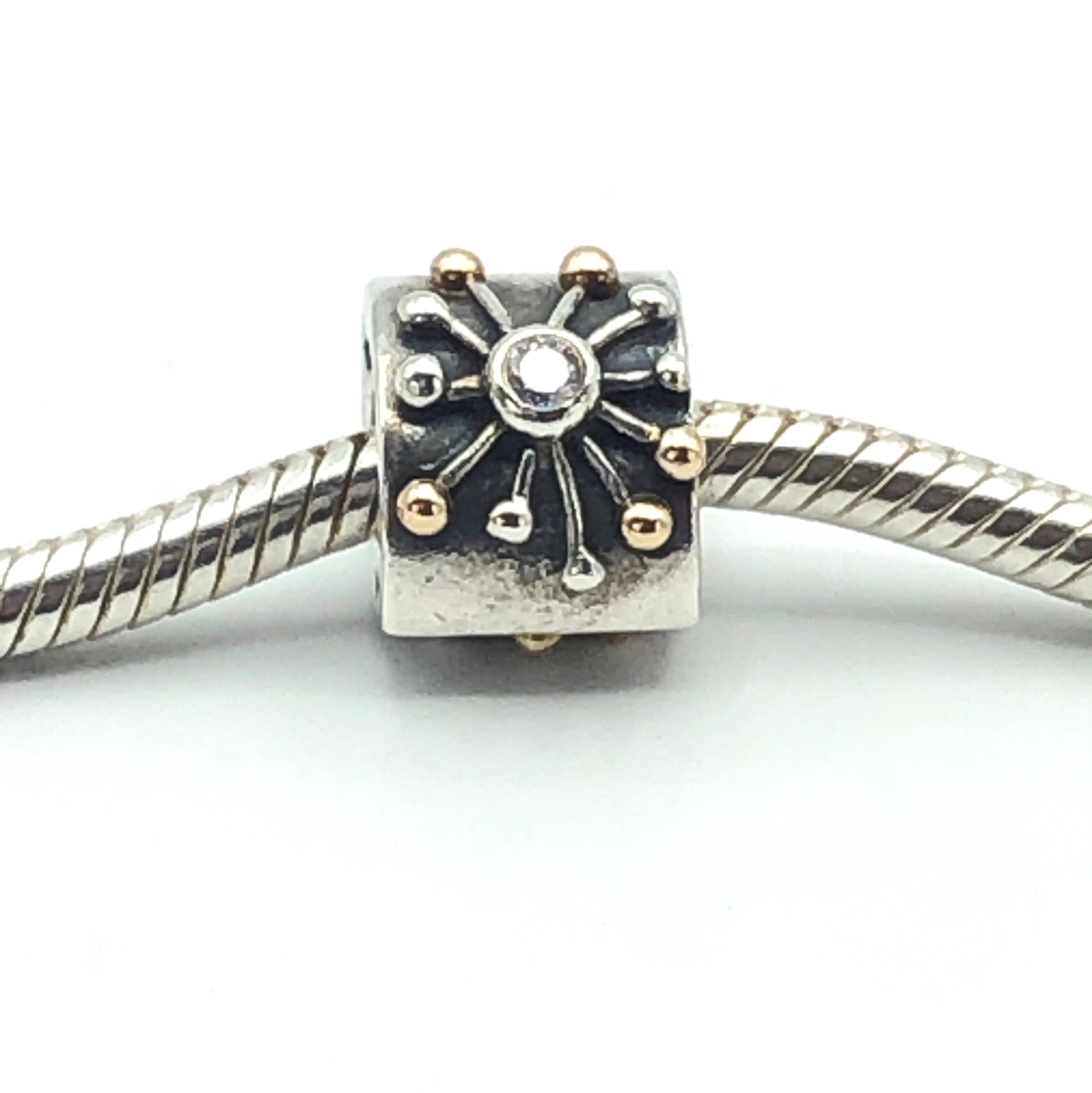 PANDORA Star Sterling Silver Charm With 14K Gold And Clear | Etsy