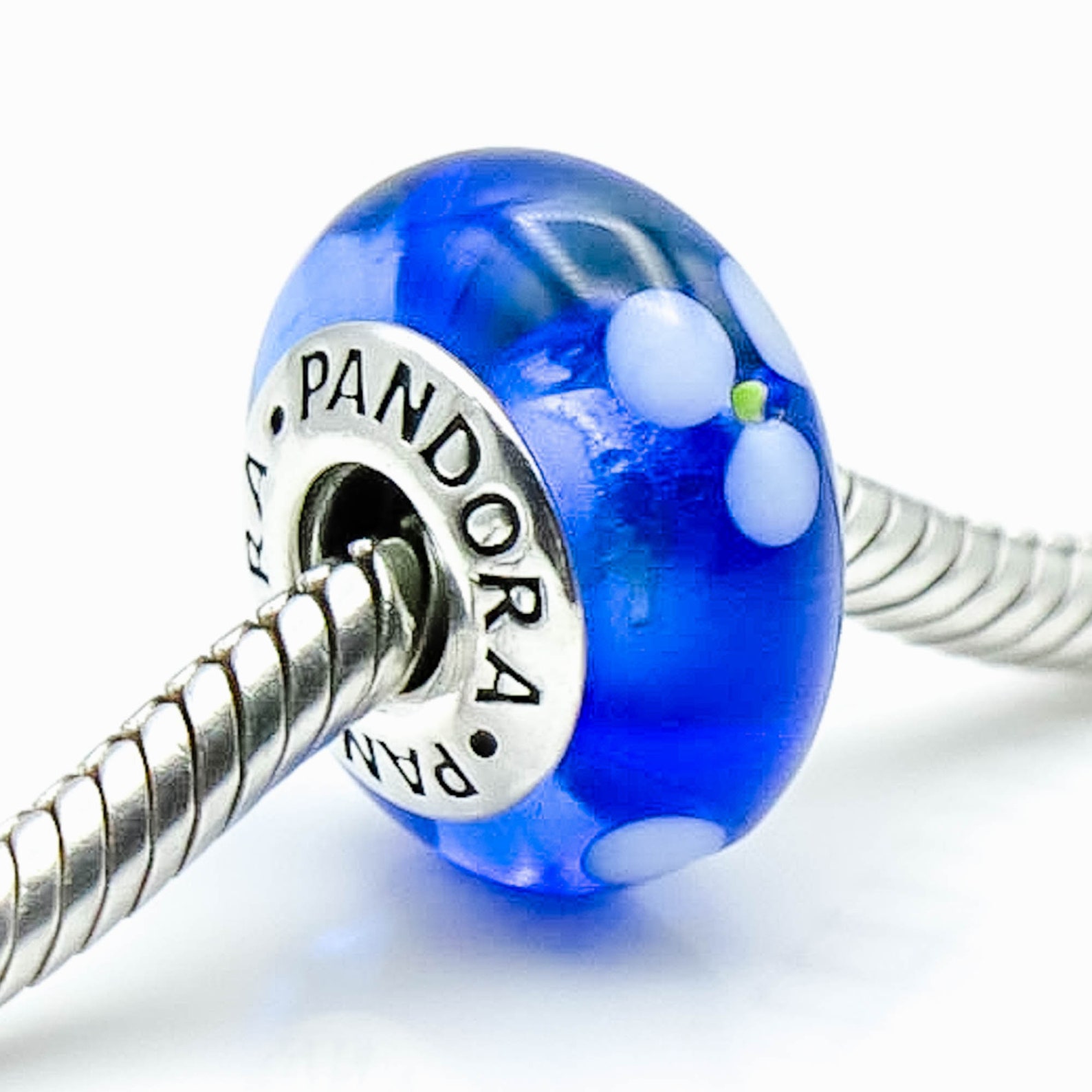 PANDORA White Flower Murano Glass on Blue Sterling Silver - Etsy