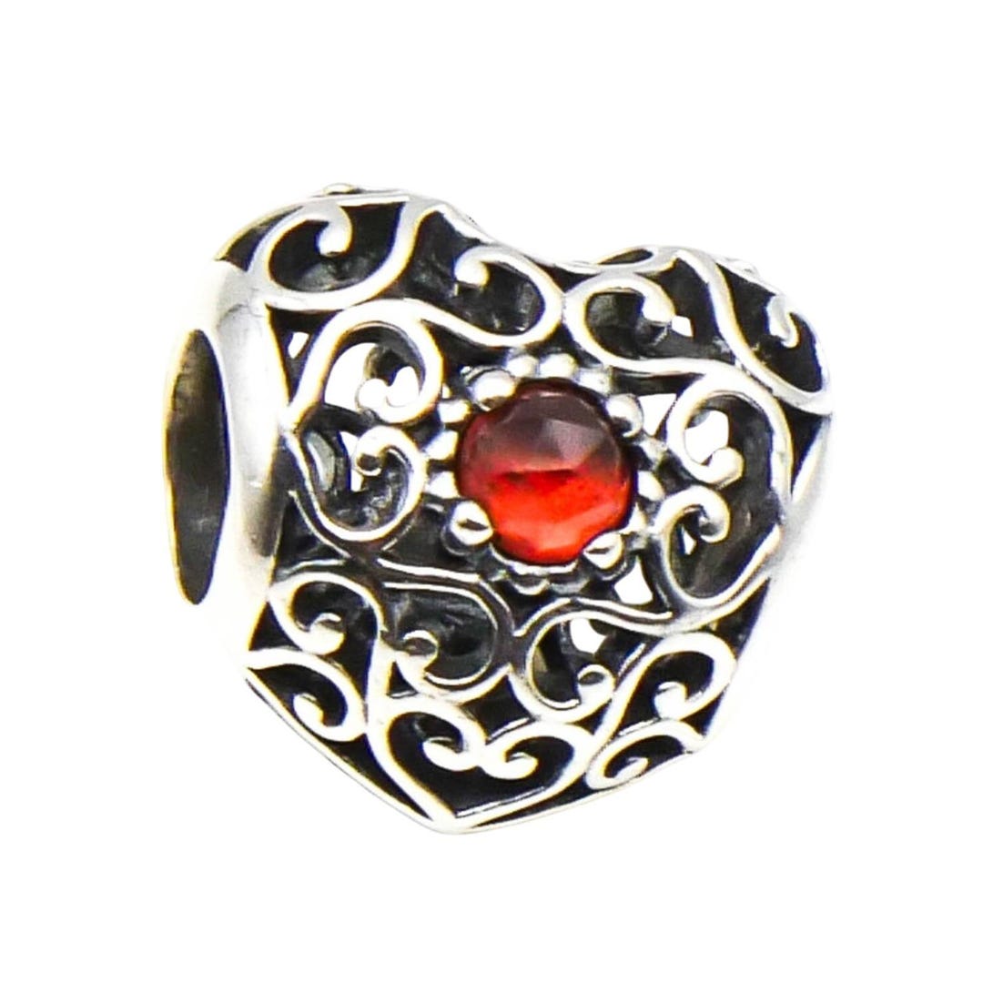 Pandora January Signature Sterling Silver Heart Charm With Garnet - Etsy