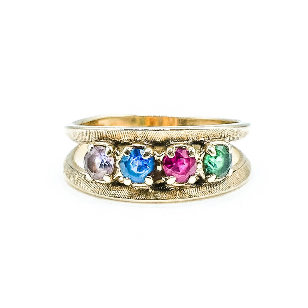 Vintage Gleamlight 14k Gold Mother's Ring With Multiple Gemstones Size ...