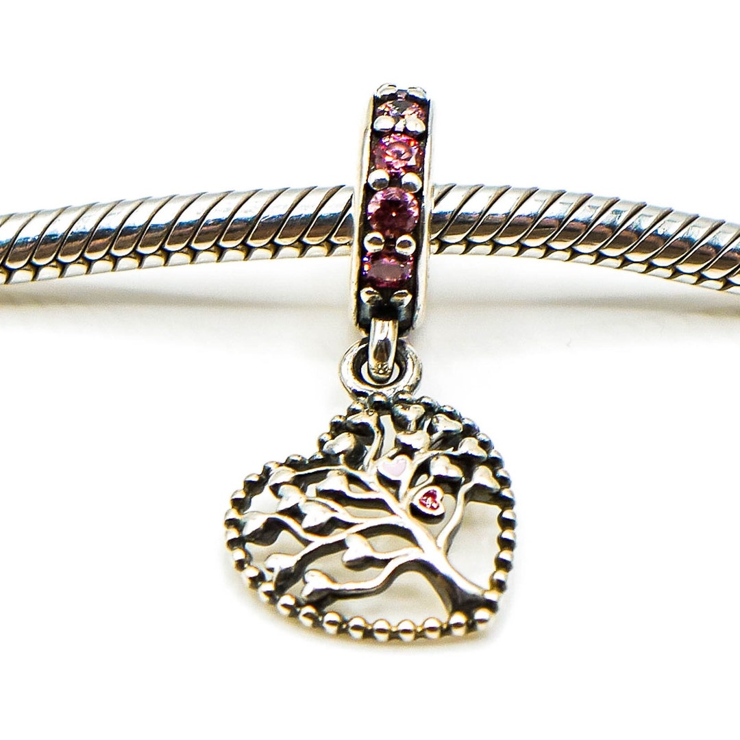 PANDORA Tree of Love Sterling Silver Dangle Charm With Red CZ and Pink ...