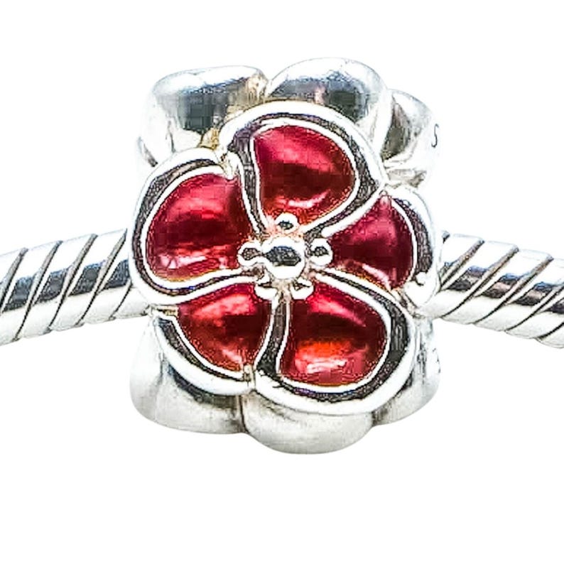 Pandora Rare Red Poppy Fallen Soldier British Rose Sterling Silver ...
