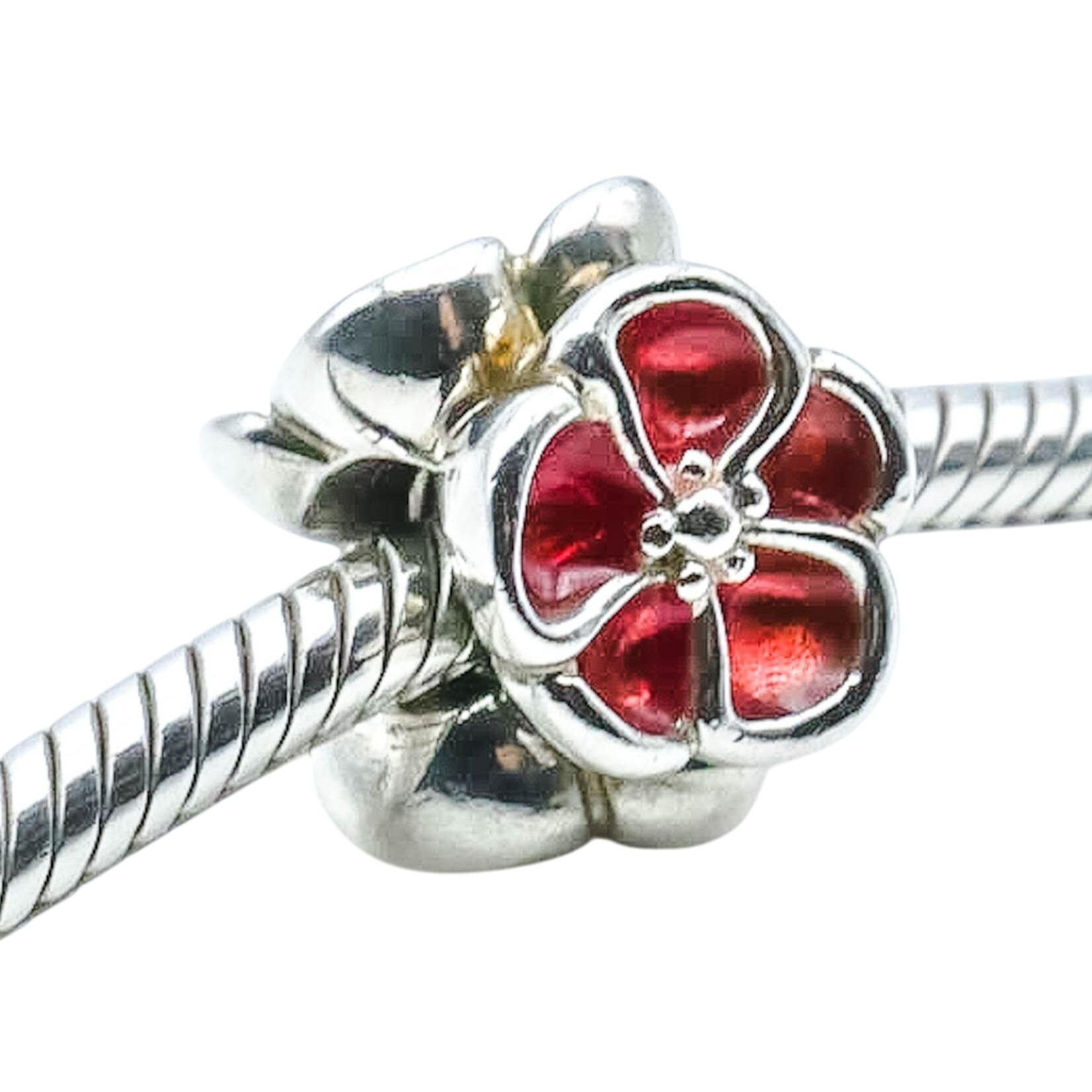 Pandora Rare Red Poppy Fallen Soldier British Rose Sterling Silver ...