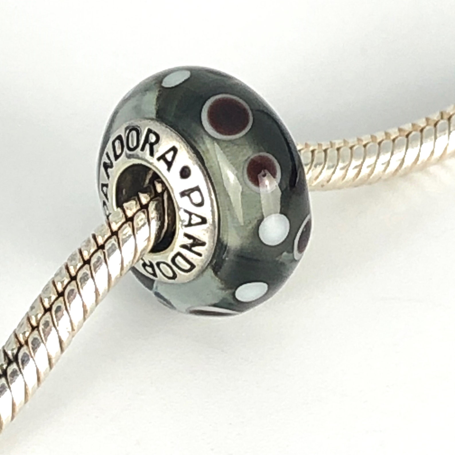 PANDORA Black Bubbles 925 ALE Sterling Silver Charm Murano Glass Bead ...