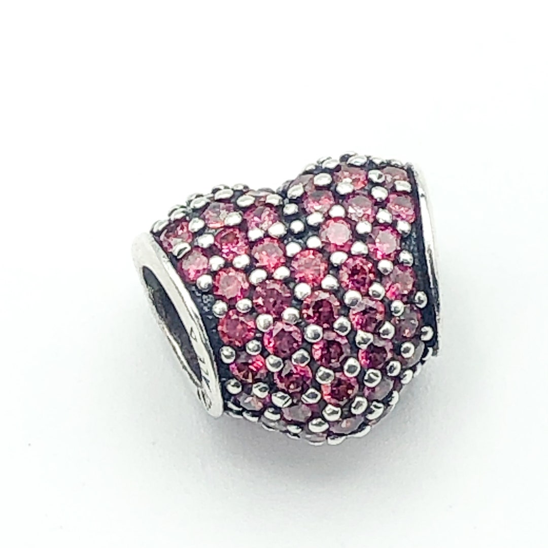 PANDORA Pave Heart Sterling Silver Charm Bead With Red Zirconia - Etsy