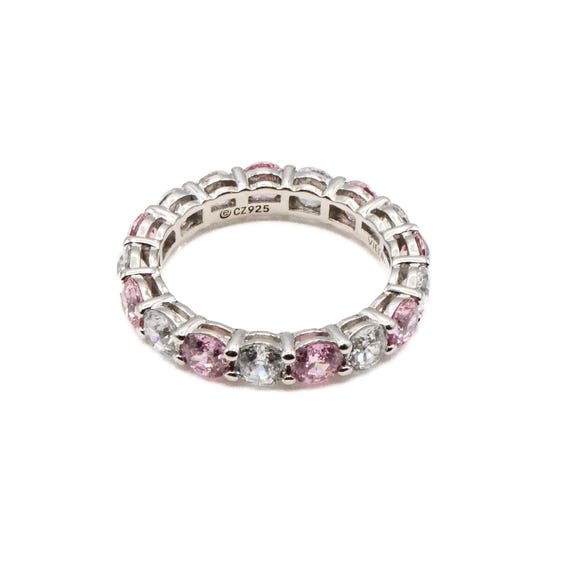 Sterling Silver Pink and Clear Cz Eternity Band Ring … - Gem