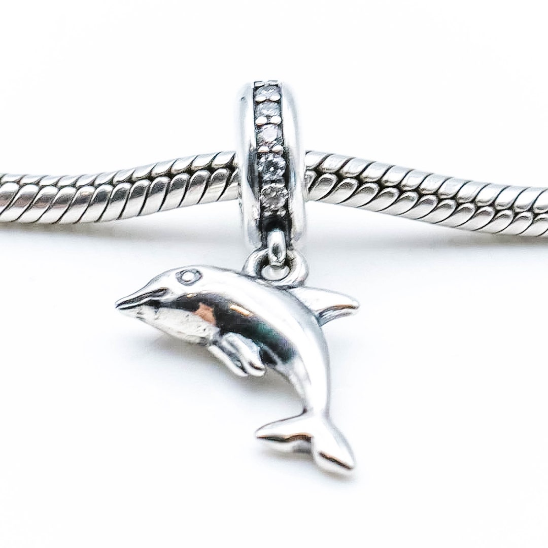 PANDORA Playful Dolphin Sterling Silver Dangle Charm With Clear ...