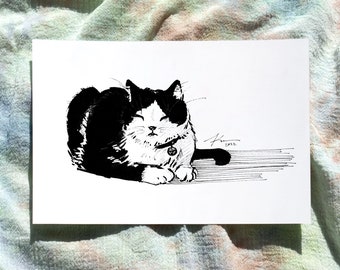 Cat Ink Drawing, Cat Art Print, Prints of Pets, Pet Cat Animal Art, Pet ...