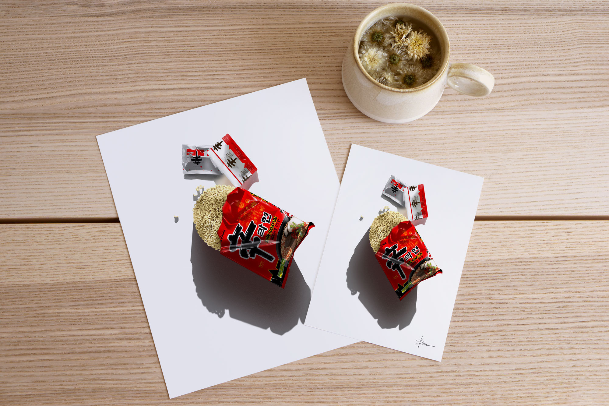 Shin Ramyun Ramen Instant Noodle Illustration Realistic Food Art Print ...