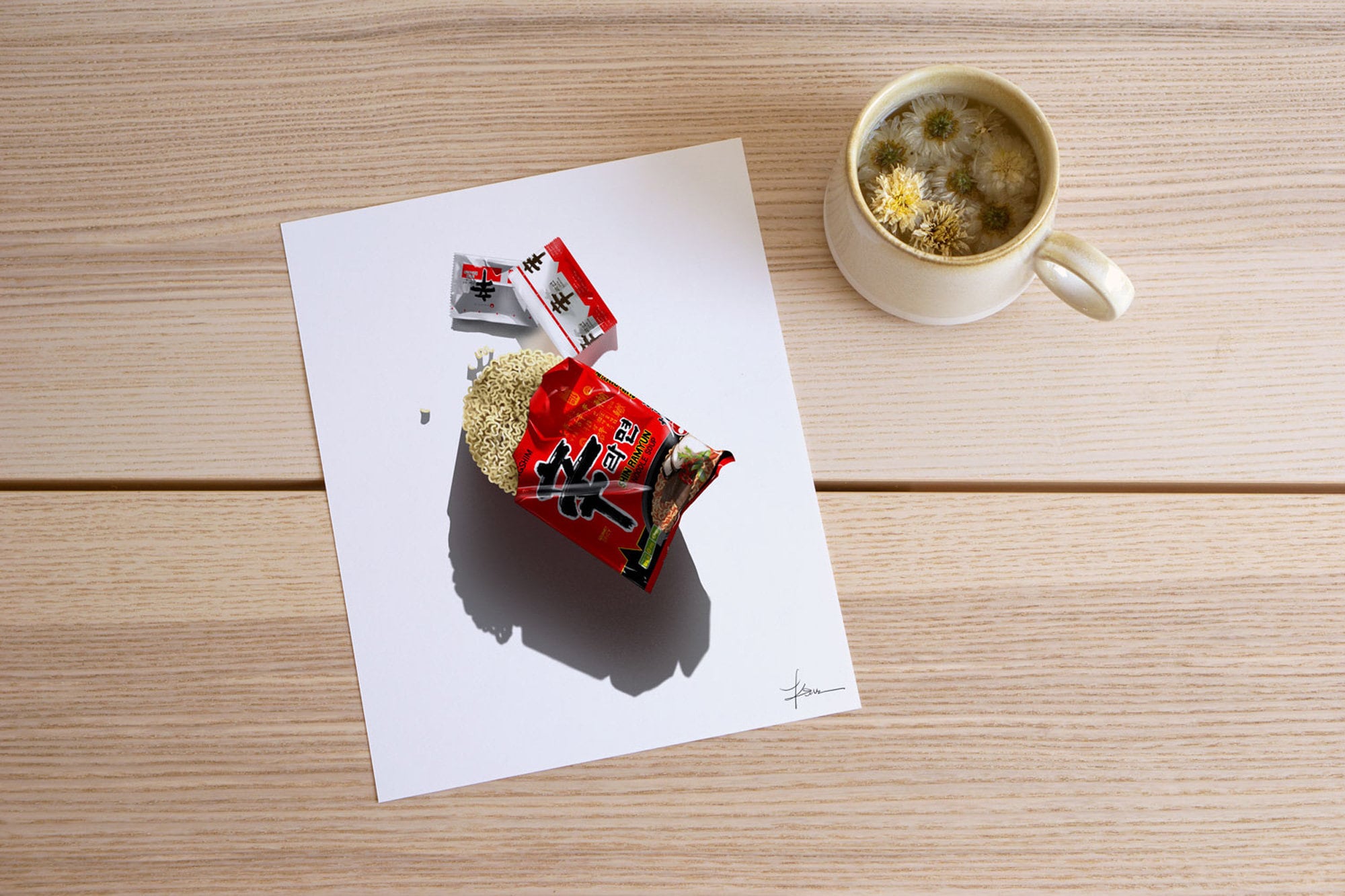 Shin Ramyun Ramen Instant Noodle Illustration Realistic Food Art Print ...