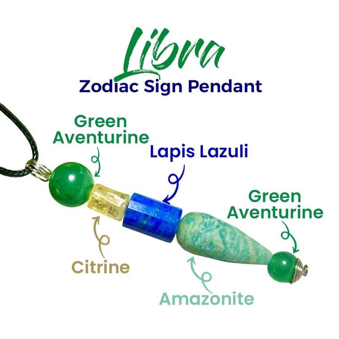 Libra Zodiac Sign Stone Pendant Green Aventurine, Citrine, Lapis Lazuli ...