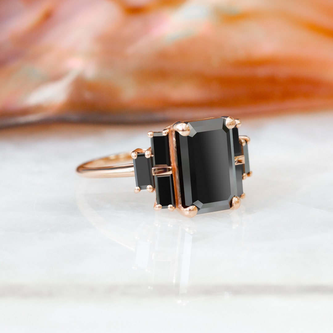 Black Emerald Cut Diamond Ring, Black Diamond Jewelry, Black Diamond ...