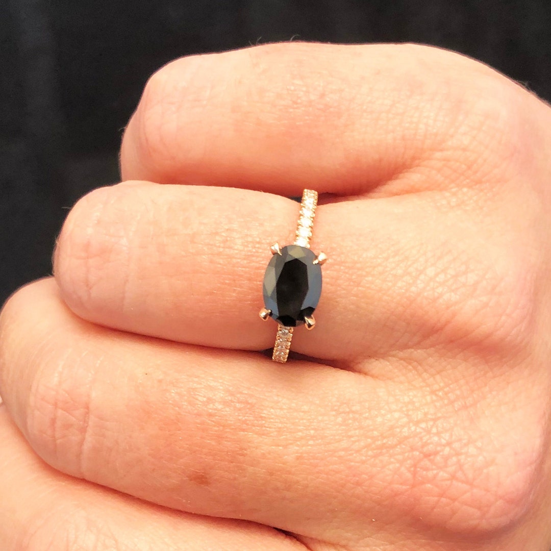 Black Diamond Engagement Ring, Black Oval Ring, Alternative Engagement ...