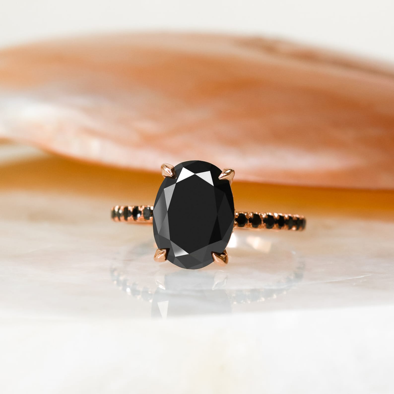 Black Oval Engagement Ring Black Diamond Engagement Ring - Etsy