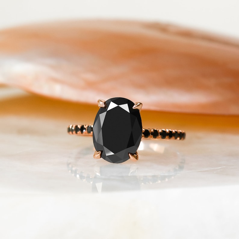 Black Oval Engagement Ring Black Diamond Engagement Ring - Etsy