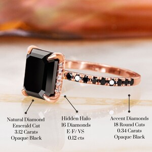 Black Emerald Cut Engagement Ring, Black Diamond Jewelry, Diamond Ring ...