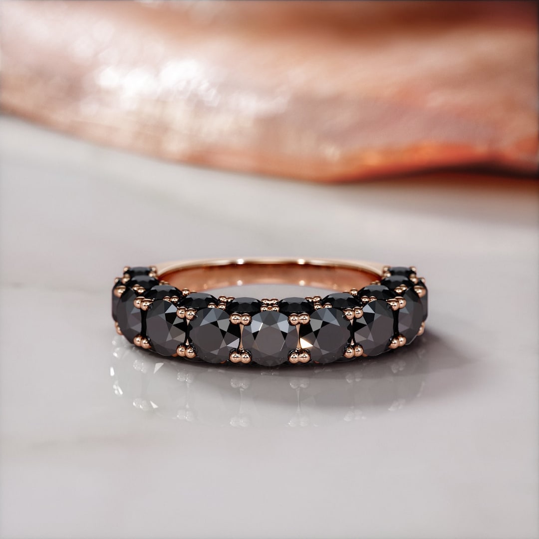 Black Diamond Ring, Rose Gold Black Diamonds, 4 Carats, 3D Diamond Band ...