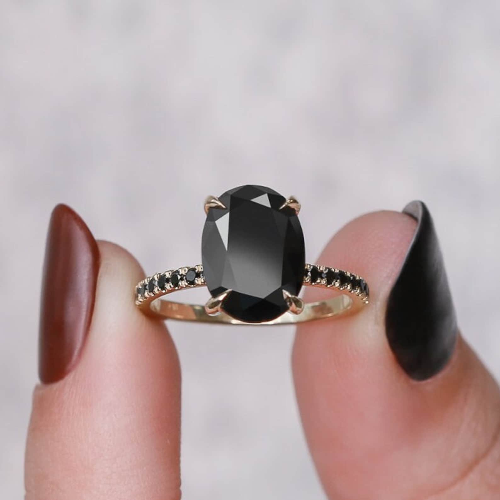 Black Oval Engagement Ring Black Diamond Engagement Ring 4 - Etsy