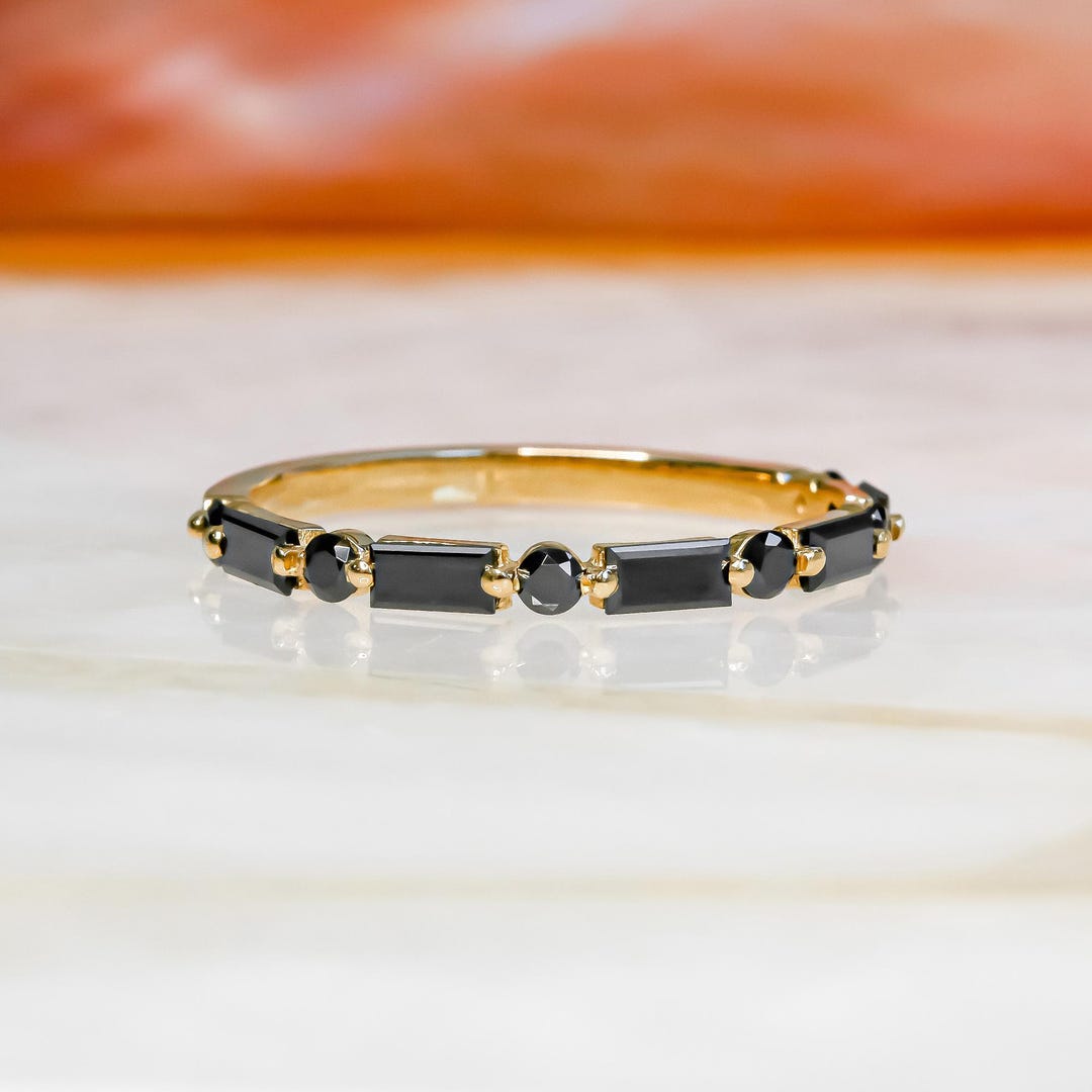 14k Eternity Black Diamond Ring, Rose Gold Diamond Ring, Black Diamond ...