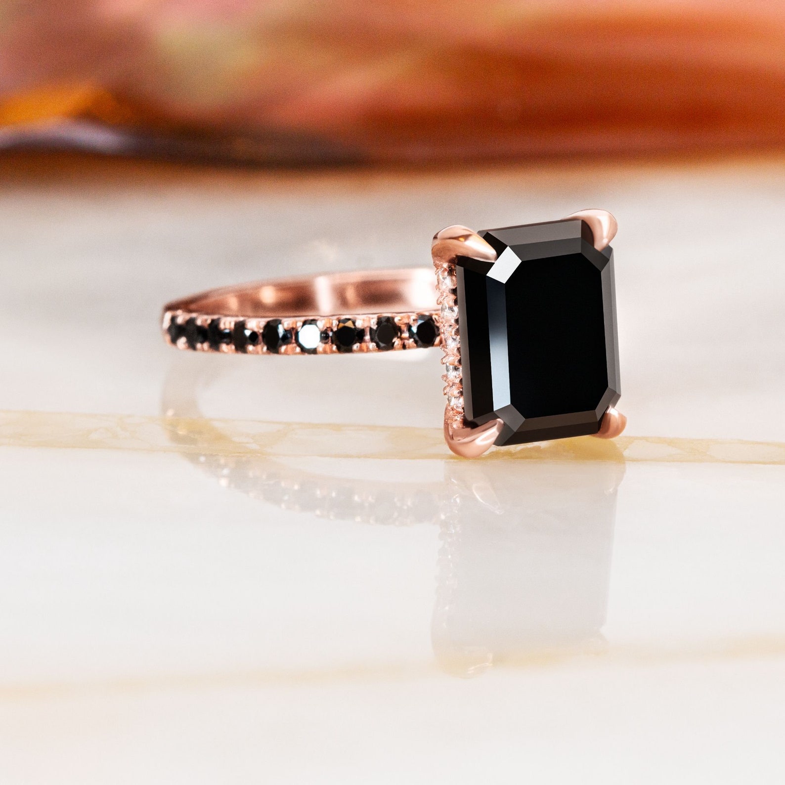 Black Emerald Cut Diamond Ring, Black Diamonds Jewelry, Engagement Ring ...
