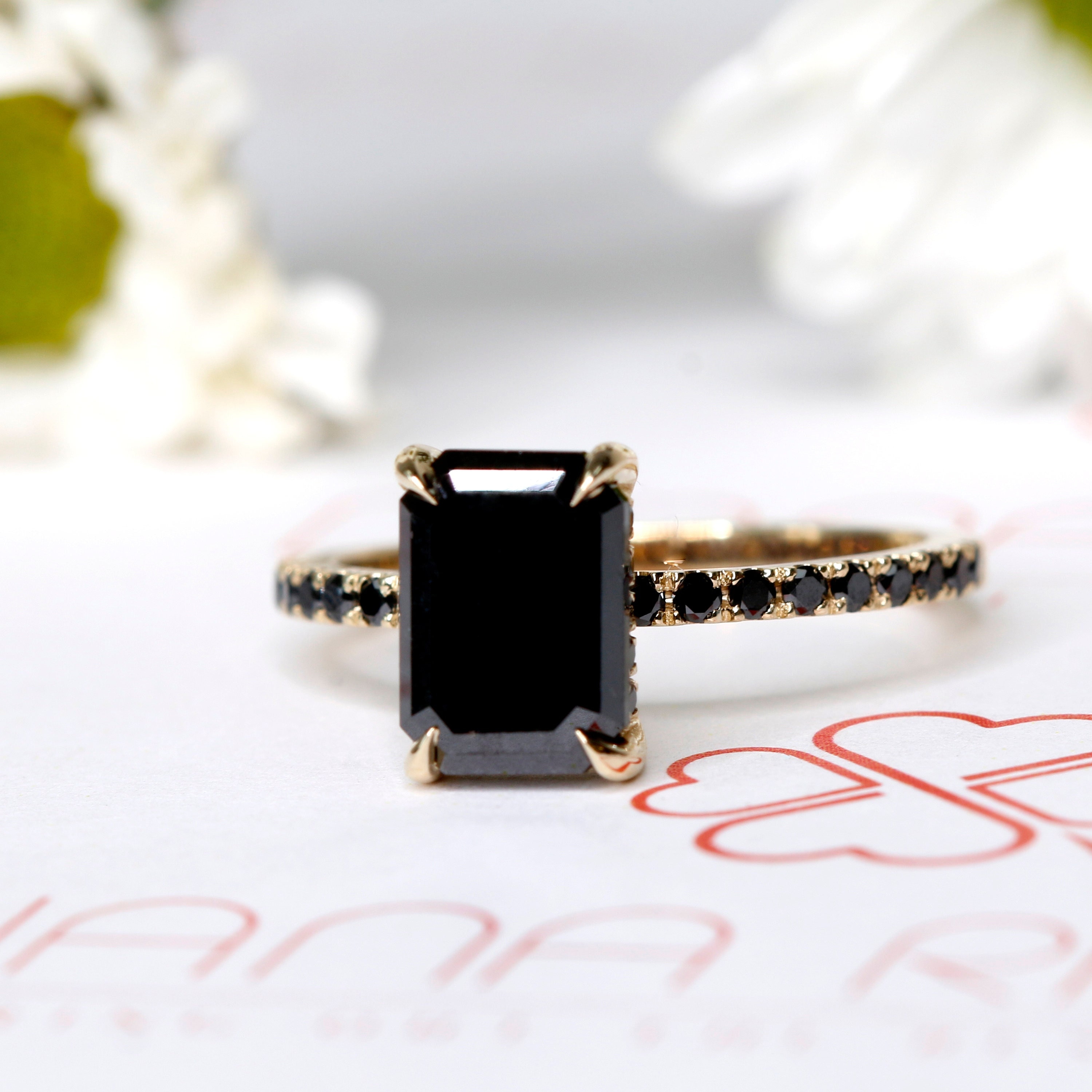 Emerald Cut Black Diamond Engagement Ring Alternative - Etsy