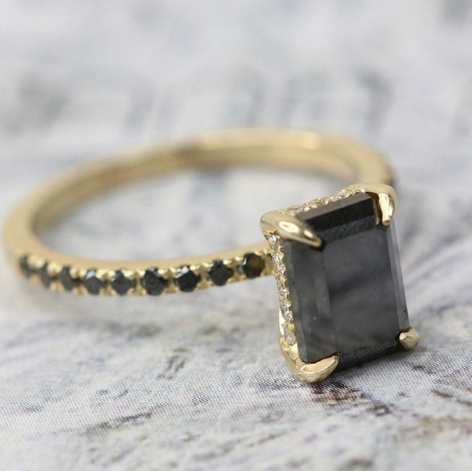Black Emerald Cut Diamond Ring, Black Diamonds Jewelry, Engagement Ring ...