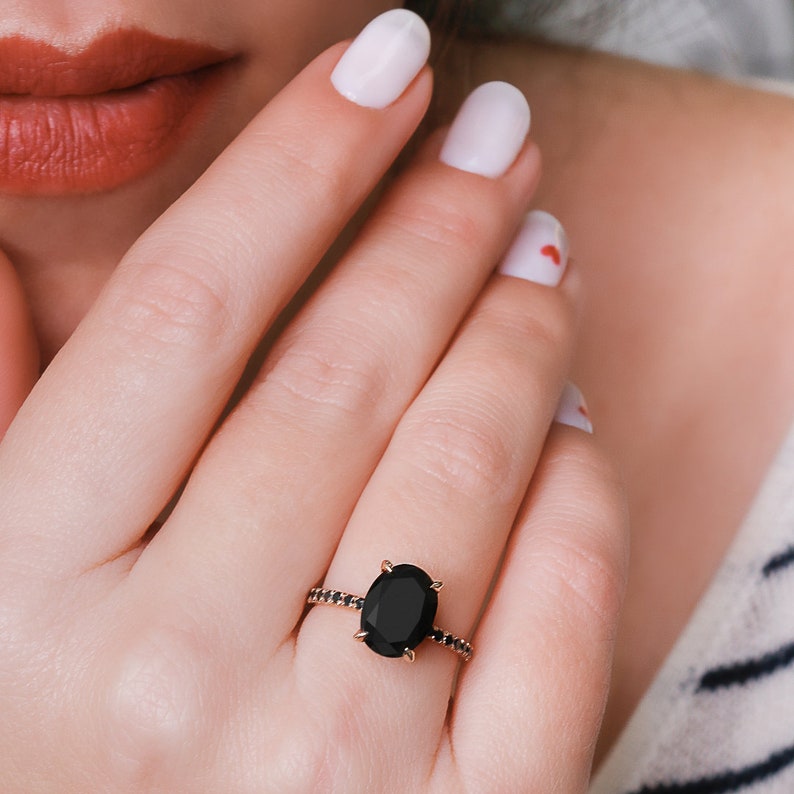 Black Oval Engagement Ring Black Diamond Engagement Ring - Etsy