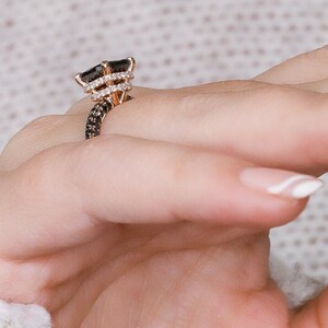 Square Black Natural Diamond, Three Sided Band Engagement Ring, Black ...