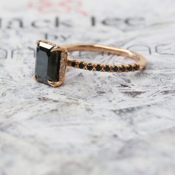 Emerald Cut Black Diamond Engagement Ring Alternative | Etsy