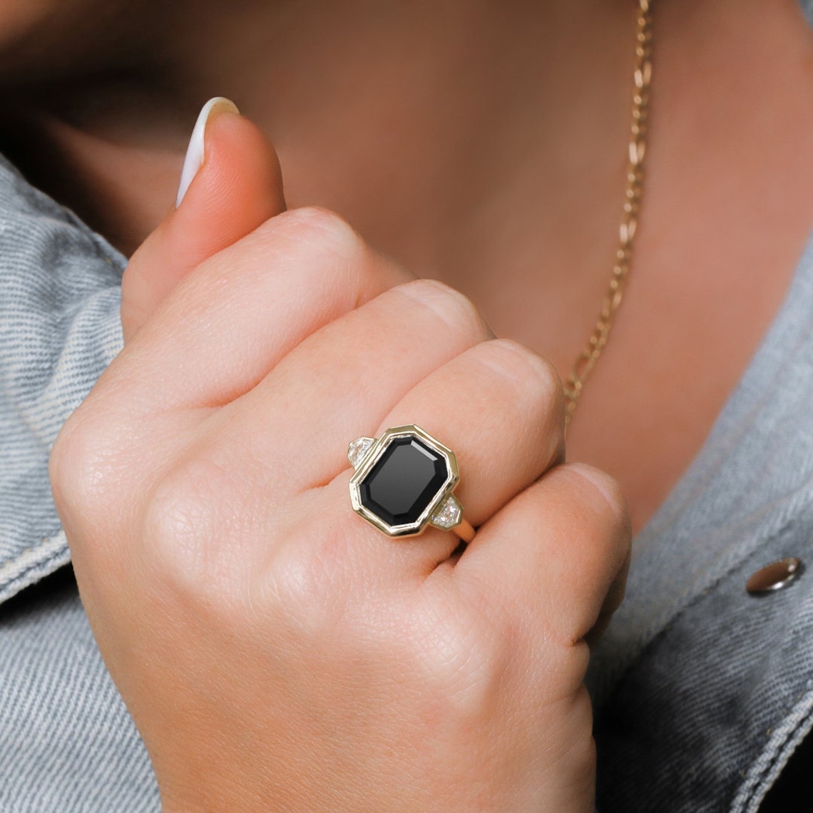 Unique Black Emerald Cut Diamond Engagement Ring 5 Carat - Etsy