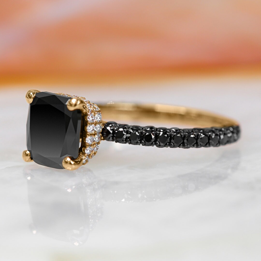 Square Black Diamond Ring,14k Gold Black Diamond, Black Diamond Ring ...