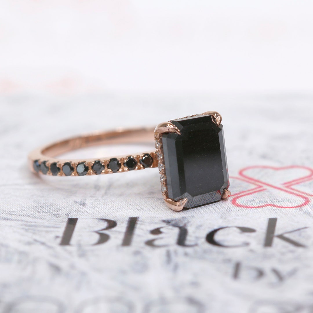 Black Emerald Engagement Ring Unique Diamond Ring Natural - Etsy