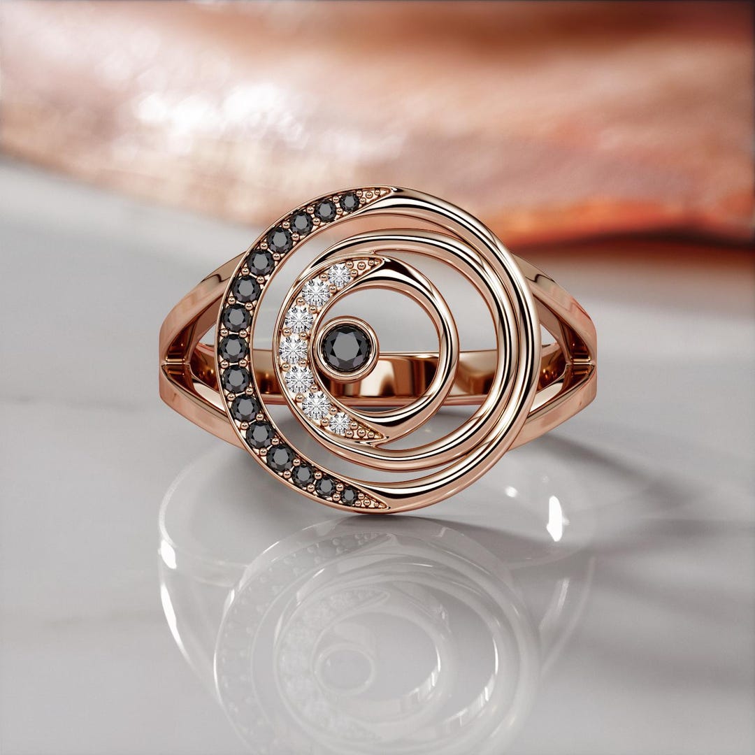 Black Ring, Stargate Black Diamond Ring, Yellow/rose/white Gold Ring ...