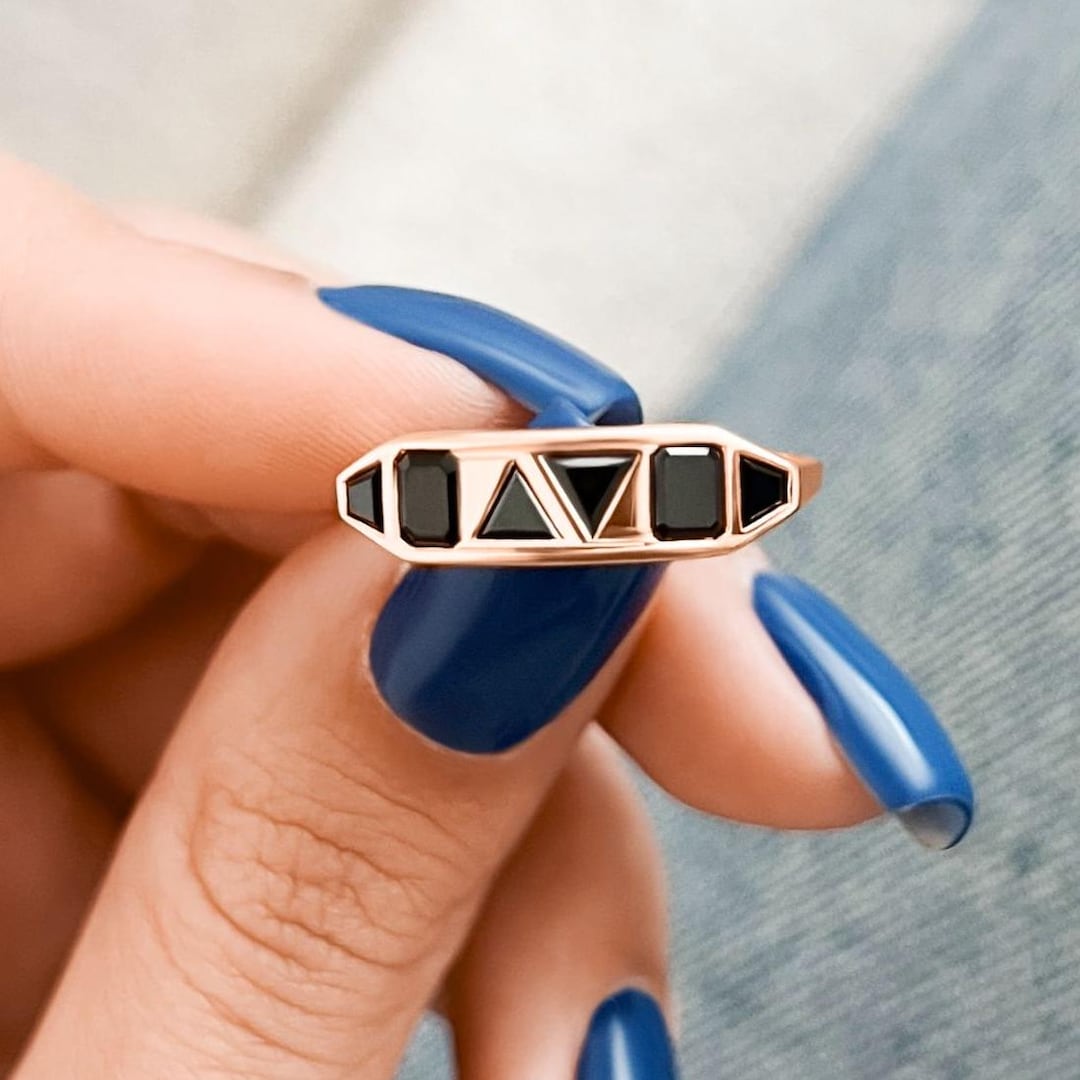 Multi Cut Diamond Ring, Thin Bar Diamond Ring, Natural Black Diamond ...